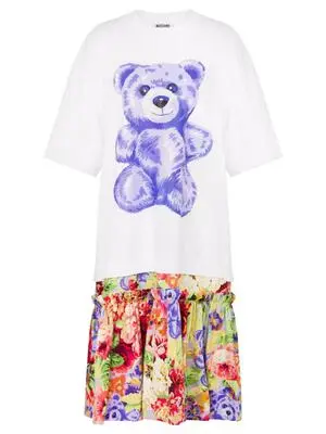 Moschino Graphic-teddy Bear Floral-skirt Mini Dress - White