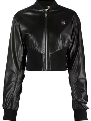 Philipp Plein Leather Bomber Jacket - Black