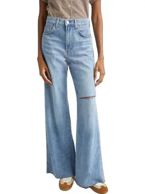 Veronica Beard Kasey Ripped Wide Leg Jeans - Bright Lakeshore