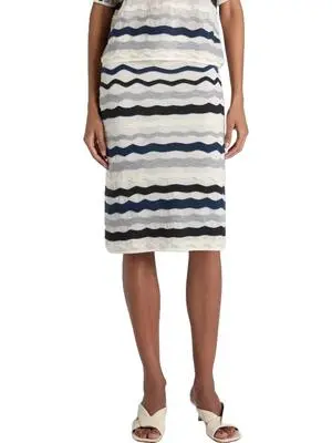 Bottega Veneta Layered Chevron Stripe Wool Blend Skirt - 9121 Chalk Wave Grey