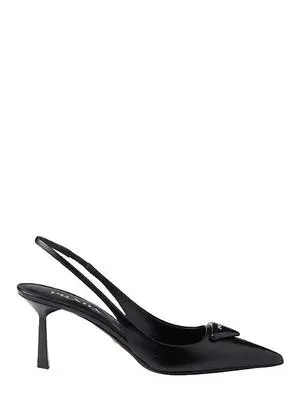 Prada Saffiano Sling-back Patent-leather Heeled Courts - Black