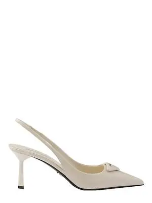 Prada Saffiano Sling-back Patent-leather Heeled Courts - Neutral