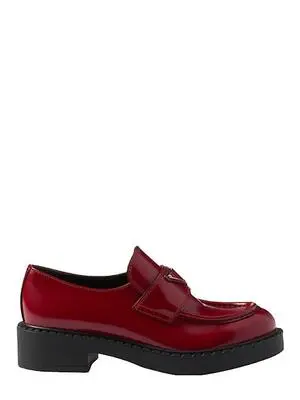 Prada Logo-Plaque Leather Loafers Red
