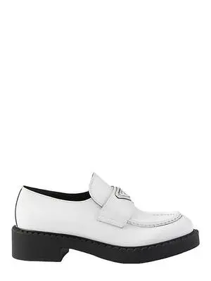 Prada Logo-Plaque Leather Loafers White