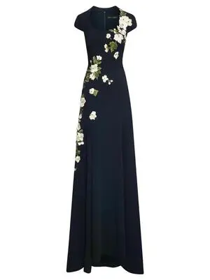 Oscar De La Renta Floral-embroidered Evening Gown - Blue