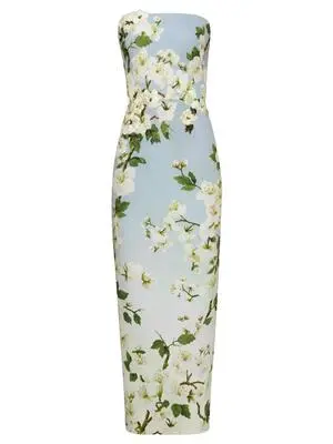 Oscar De La Renta Floral-print Strapless Midi Dress - Blue