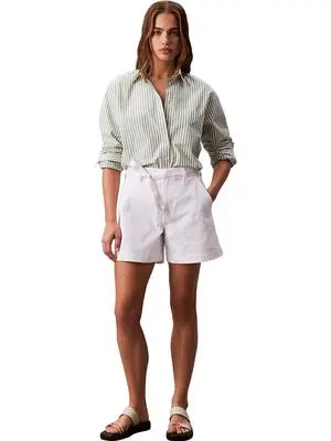 Calvin Klein High Rise Tie Belt Denim Shorts - Optic White