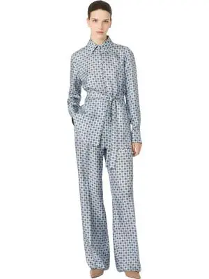 Max Mara Printed Silk Trousers - Light Blue