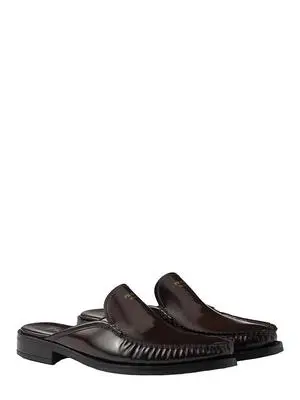 Prada Brushed Leather Mules - Brown