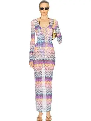 Missoni Zig Zag Tie Long Cover Up Dress - Multicolor Lace