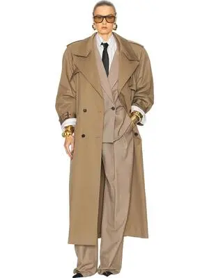 Saint Laurent Belted Trench Coat - Taupe Plaza