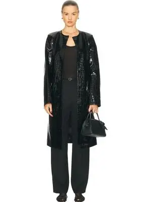 TOTEME Croco Embossed Leather Coat - Black