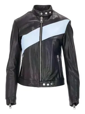 LA ROSE Color-block Leather Biker Jacket - Black