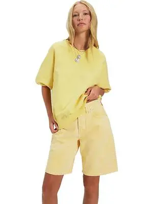 Free People Terry Puff Sleeve Sweatshirt - Daffodil