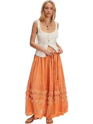 MAGNOLIA PEARL Maxi Eyelet Skirt - Orange