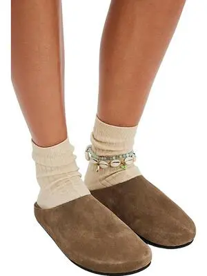 Jeffrey Campbell At The Door Suede Mules - Light Khaki Suede