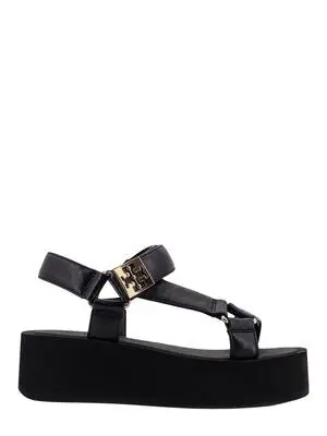 Tory Burch Mellow Leather Wedge Sandals - Black