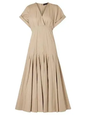 Proenza Schouler Ciara Pleated Cotton-blend Poplin Midi Dress - Neutrals
