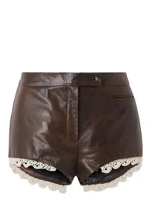Magda Butrym Leather Shorts With Cotton Lace Trim - Brown