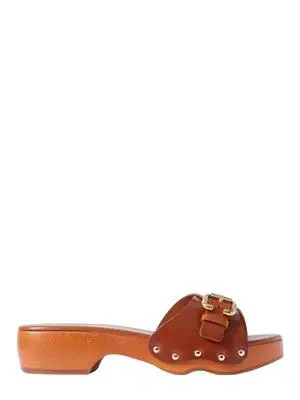 Chloé Jeannette Embellished Leather Mules Tan