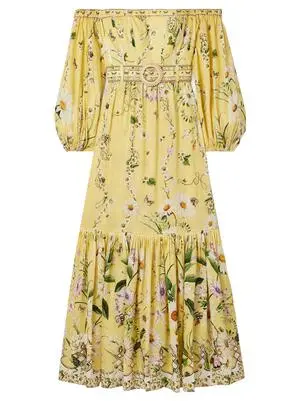 Camilla Floral-print Linen And Silk-blend Maxi Dress - Yellow