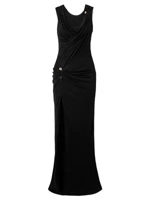 Versace Embellished Draped Stretch-jersey Gown - Black