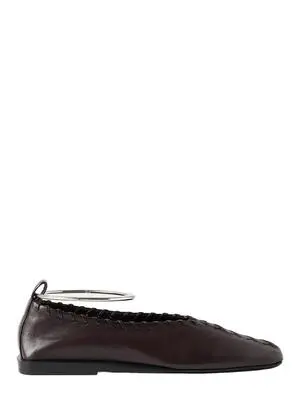 JIL SANDER Ring Whipstitch-trimmed Leather Ballet Flats - Brown