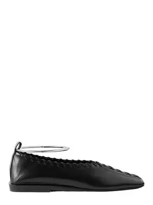 JIL SANDER Ring Whipstitch-trimmed Leather Ballet Flats - Black