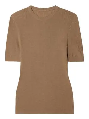 Khaite Celina Ribbed Wool-Blend Top Brown