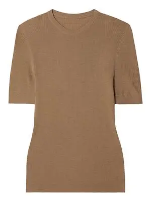 Khaite Celina Ribbed Wool-Blend Top Light Brown