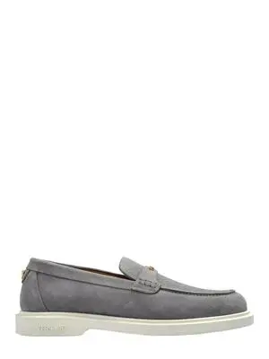 Versace Suede Loafers With Gold-tone Logo Detailing - Grey