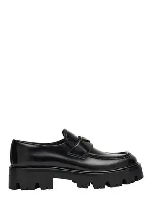 Prada Platform Leather Loafers - Black