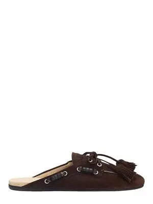 Miu Miu Suede Moccasin Mules With Tassels - Brown
