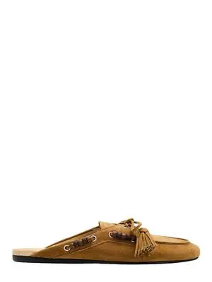 Miu Miu Suede Moccasin Mules With Tassels - Olive
