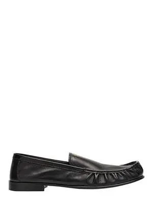Miu Miu Ruched Leather Moccasin Loafers Nero