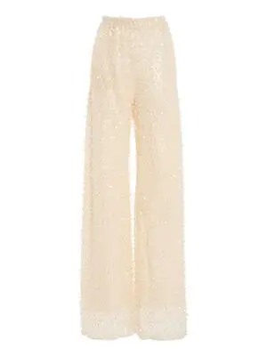 Oscar De La Renta Sequined Wide-leg Wool-cashmere Trousers - Ivory