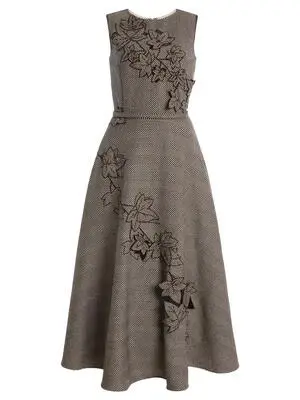 Oscar De La Renta Embroidered Wool-cashmere Midi Dress - Taupe