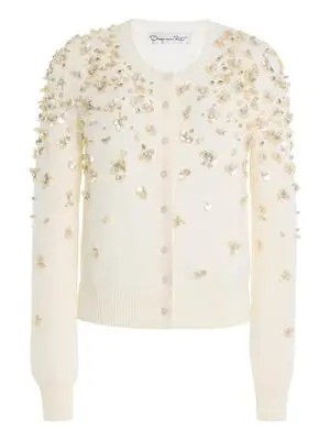 Oscar De La Renta Mother-of-pearl Embellished Wool Cardigan - Ivory