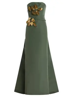 OSCAR DE LA RENTA Leaf-Detailed Silk Column Gown
