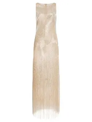 Oscar De La Renta Metallic Fringe Gown - Silver