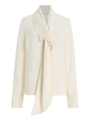 Oscar De La Renta Tie-detailed Silk-georgette Blouse - Ivory
