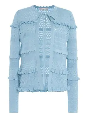 Oscar De La Renta Mixed-stitch Silk-cotton Cardigan - Light Blue