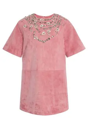 Oscar De La Renta Embellished Suede Mini Dress - Pink