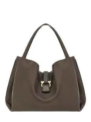 FERRAGAMO Ferragamo Large Calfskin Leather Tote Bag Grey