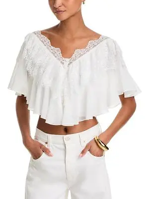 Aqua Lace Ruffle Top - Ivory