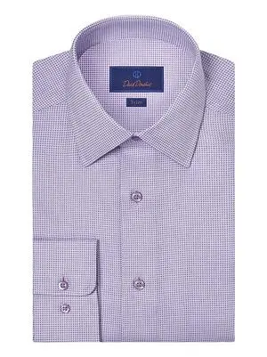 David Donahue Trim Fit Geometric Dobby Dress Shirt - Lilac