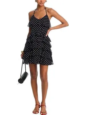 Aqua Ruffle Polka Dot Mini Dress - Black/white