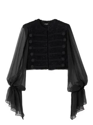 Balmain Tweed And Silk-chiffon Jacket - Black
