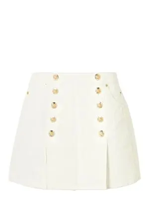 Balmain Embellished Pleated Cotton-canvas Mini Skirt - Neutrals