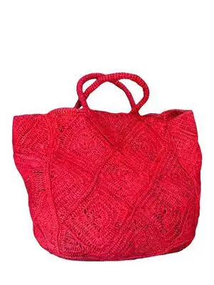 ZANATANY CONCEPTS Nico Raffia Tote Bag Red